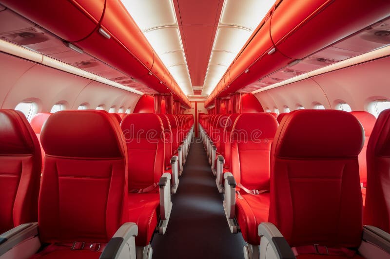 Futuristic Empty Aircraft Red Interior. Generate Ai Stock Illustration ...