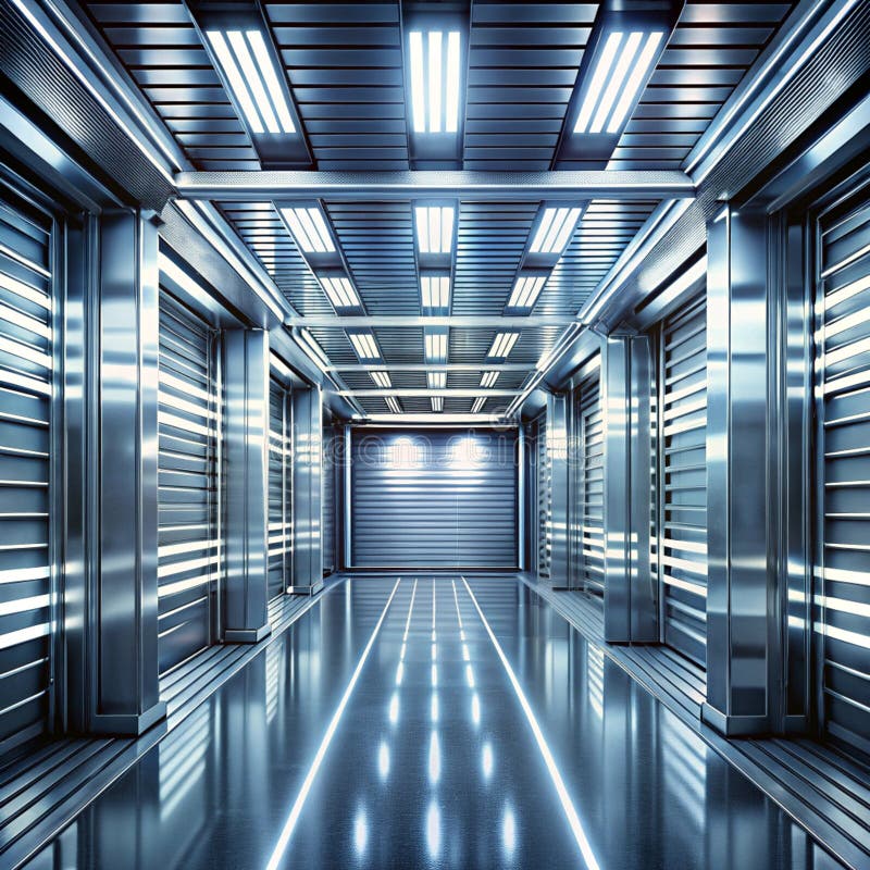 Futuristic Empty Metal Room Design Stock Illustration - Illustration of ...