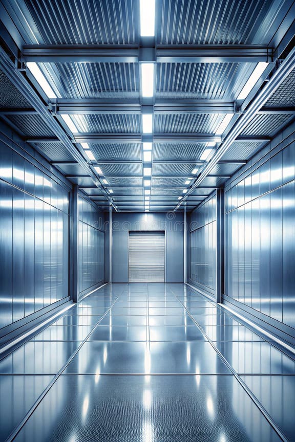 Futuristic Empty Metal Room Design Stock Illustration - Illustration of ...