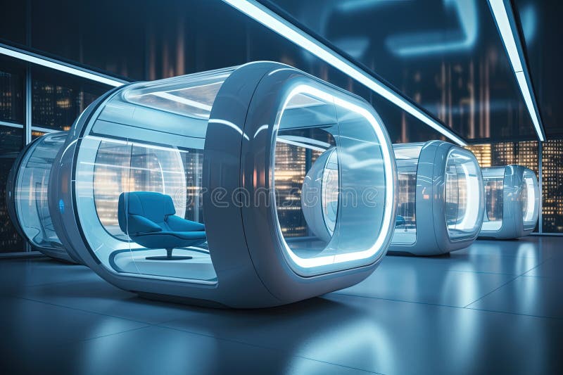 Futuristic Empty Office Pod Capsule Room for Concentrate Work in ...