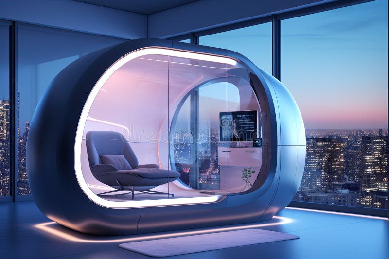 Futuristic Empty Office Pod Capsule Room for Concentrate Work in ...