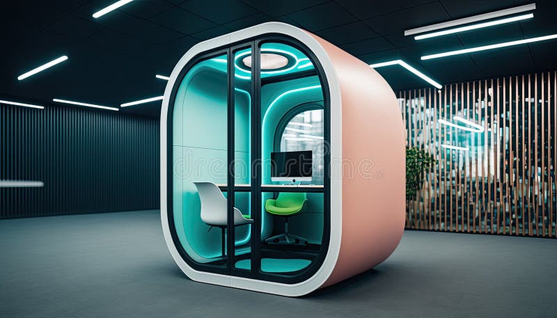 Futuristic Empty Office Pod Capsule Room for Concentrate Work in ...