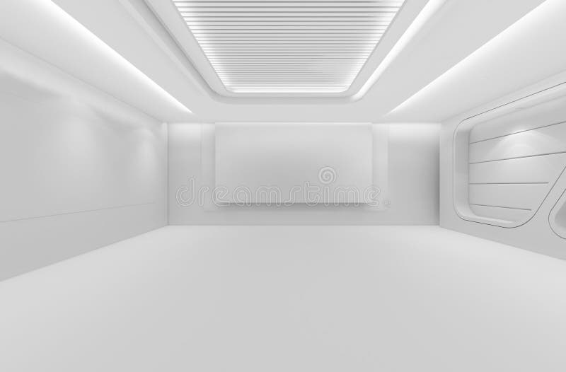 Futuristic Empty Room, 3d Render Interior Design, White Mock Up Stock ...