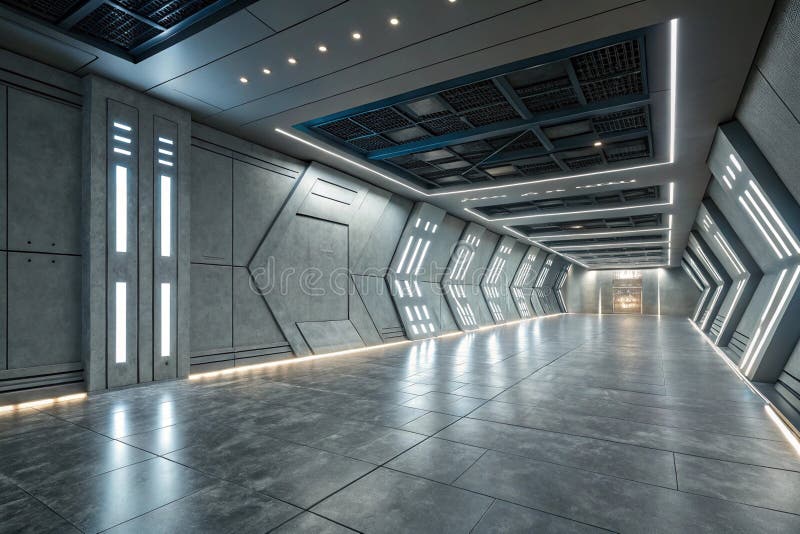 Futuristic Empty Room with Lighted Floor Stock Illustration ...