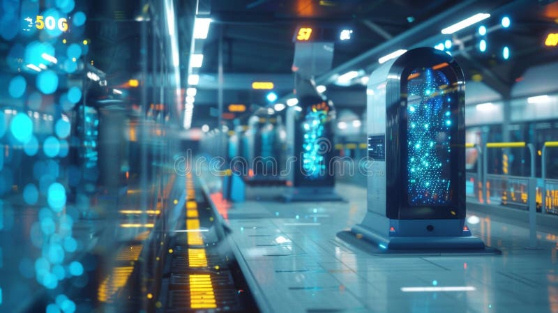 Futuristic Empty Subway Platform Showing Digital Signage and 5g ...
