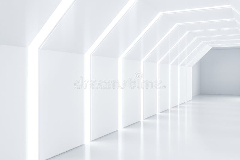 Futuristic Empty White Corridor, Side View Stock Illustration ...