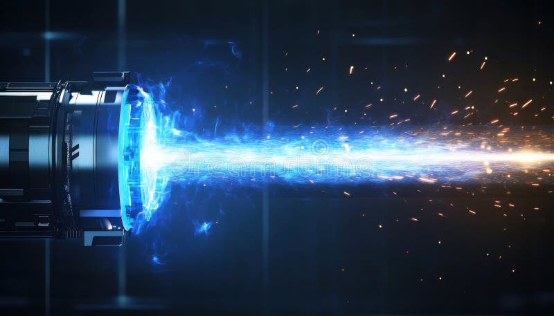 Futuristic Energy Beam Projecting from a High-tech Device in a Dark ...