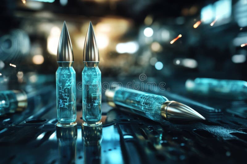 Futuristic Energy Capsules Displayed on a Dark Metallic Surface in a ...