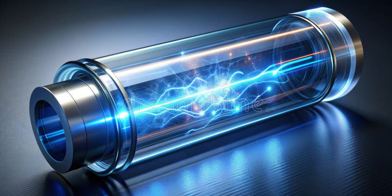 Futuristic Energy Cell - Blue Lightning in Glass Tube - 3D Render Stock ...