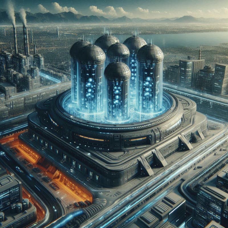 AI-Generated Futuristic Power Hub with Advanced Energy Core Towers ...