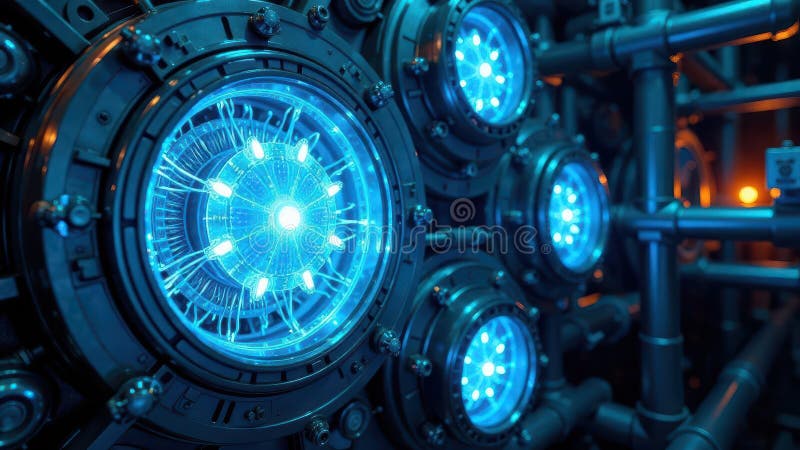 Futuristic Energy Core Array Glowing Blue Mechanisms in a Complex ...