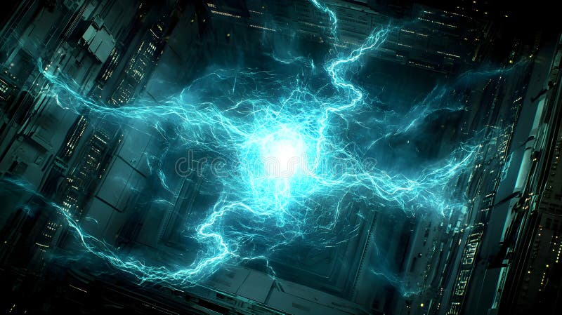 Futuristic Energy Core Generating Powerful Blue Electrical Currents ...
