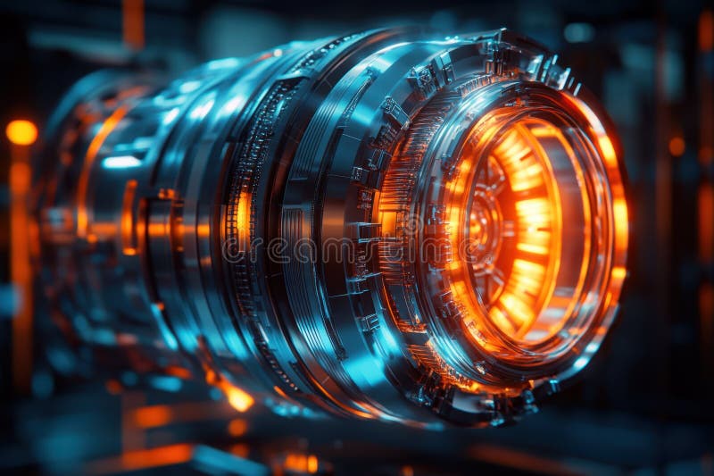 Futuristic Energy Core Glowing in Blue and Orange Light in a High-tech ...