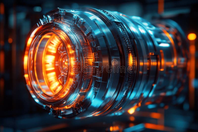 Futuristic Energy Core Glowing in Blue and Orange Light in a High-tech ...