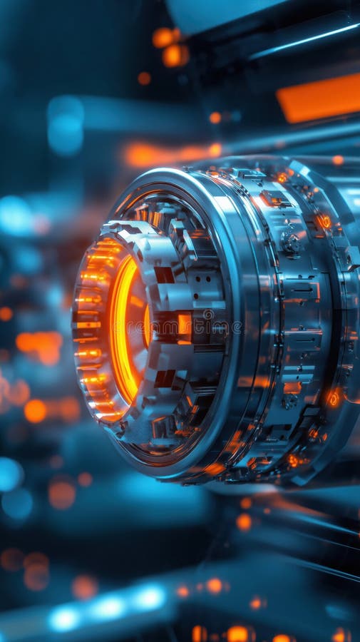 Futuristic Energy Core with Glowing Orange Elements, Intricate ...