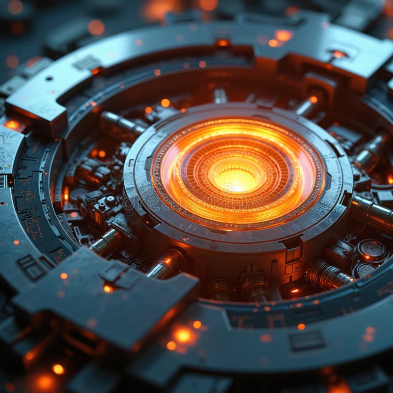 Futuristic Energy Core Glows Bright Orange Light. Advanced Tech Design, Intricate Details Stock ...