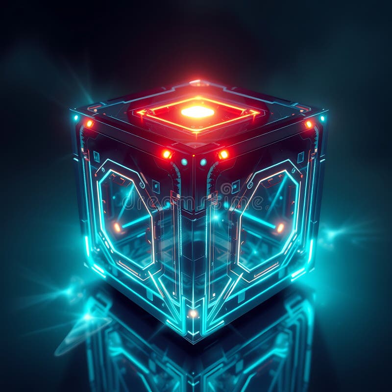 A Futuristic Energy Cube with a Pulsating Glow Stock Illustration ...