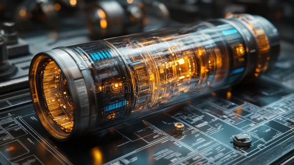 Futuristic Energy Cylinder on Sci-Fi Circuit Board with Glowing Technology Components Stock ...