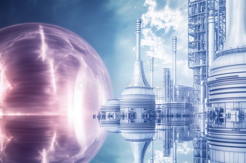 Futuristic Energy Facility with Advanced Reactors and Glowing Energy ...