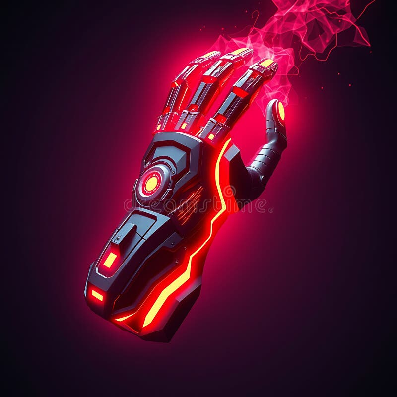 A Futuristic Energy Gauntlet Glowing with Neon Red Energy Stock ...