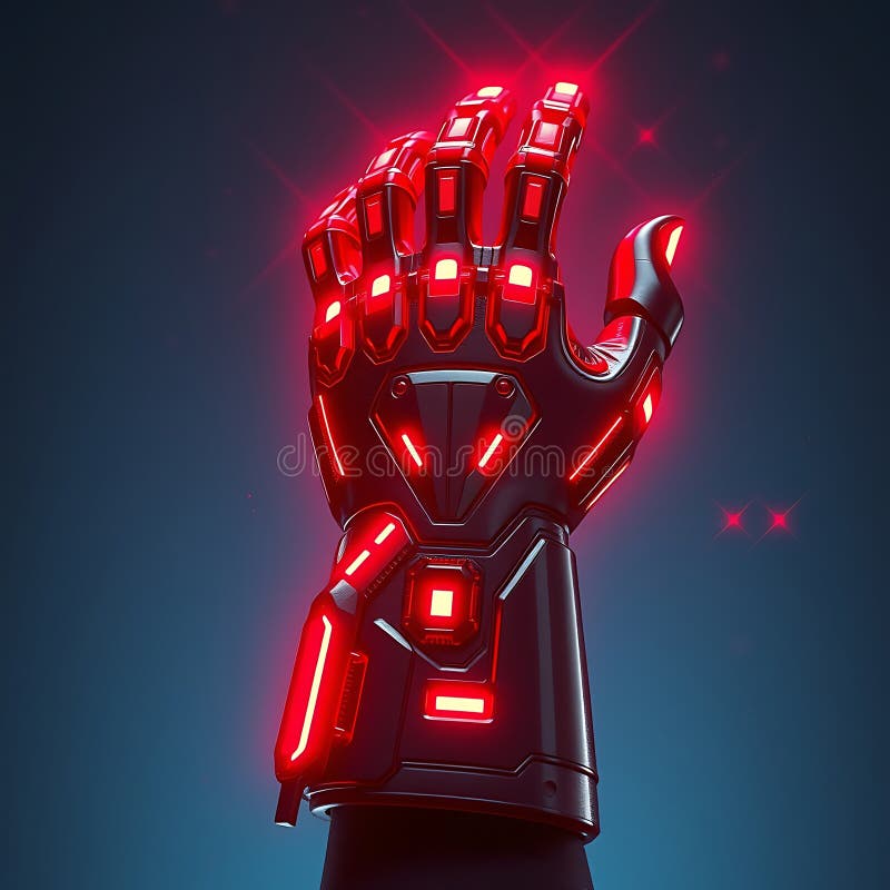 A Futuristic Energy Gauntlet Glowing with Neon Red Energy Stock ...
