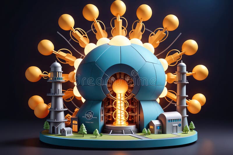 Futuristic Energy Generator Display Surrounded by Architectural ...