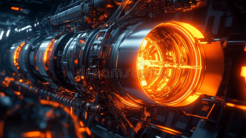 Futuristic Energy Generator Glowing with Orange Lights in a High-tech ...