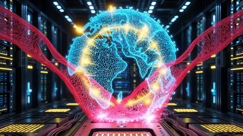 Futuristic Energy Pulse Animation Featuring a Dynamic Digital Globe ...