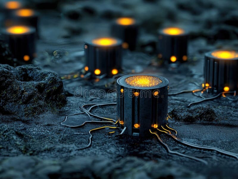 Futuristic Energy Source with Glowing Elements Set Against a Rocky ...