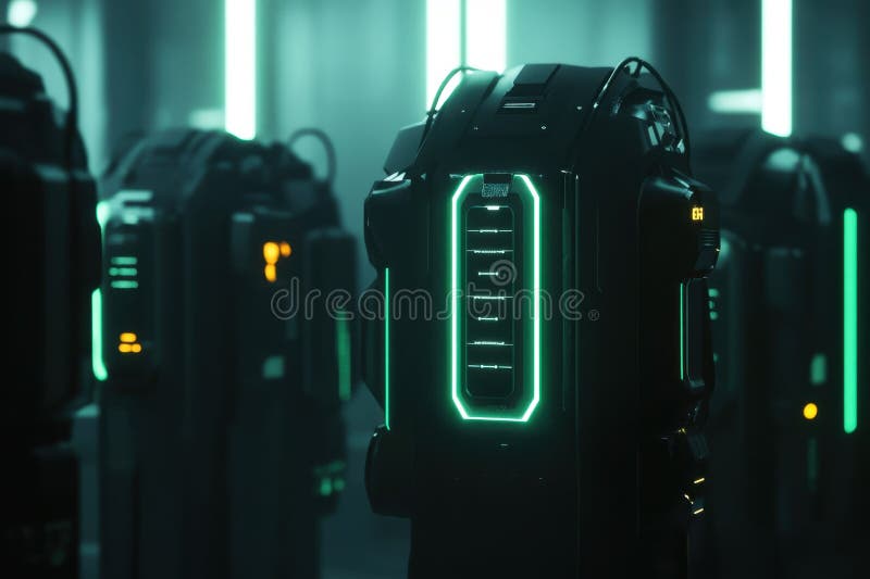 Futuristic Energy Storage Devices Illuminated by Neon Lights in a Dark ...