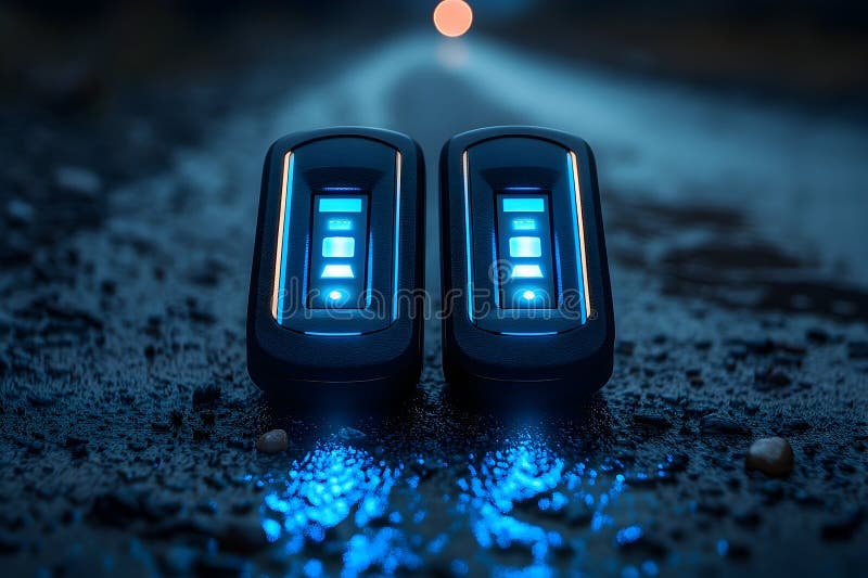 Futuristic Blue Glowing Devices Stock Illustration - Illustration of ...