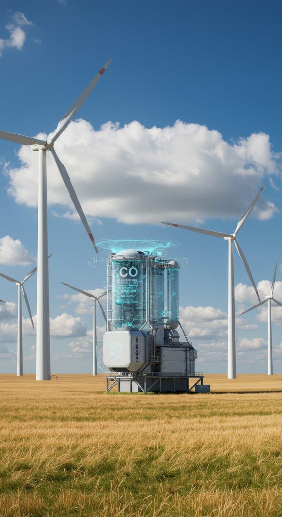 Futuristic Energy Storage Unit in a Wind Farm Stock Illustration ...