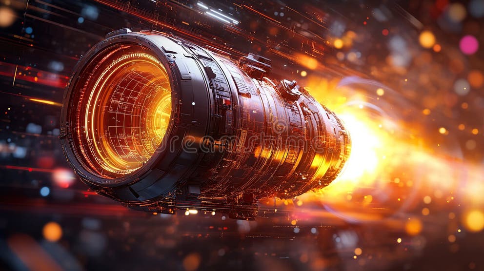 Futuristic Engine Blazing through Space, Cosmic Backdrop Stock Photo ...