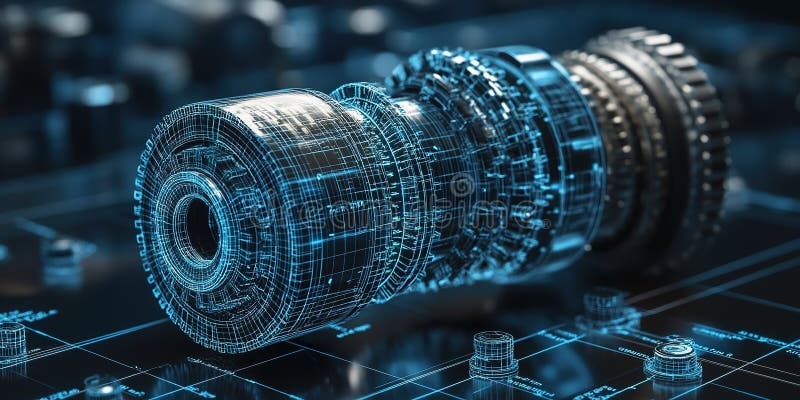 Futuristic Engine Component Displayed with Digital Overlay Showcasing ...