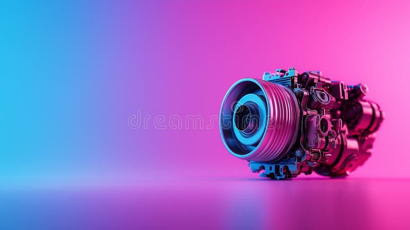 Futuristic Engine Design with Vibrant Blue and Pink Gradient Background ...