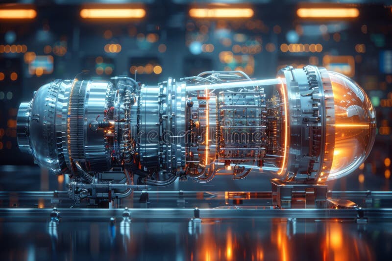 A Futuristic Engine in a Factory Building with Engineering Fluid Stock ...