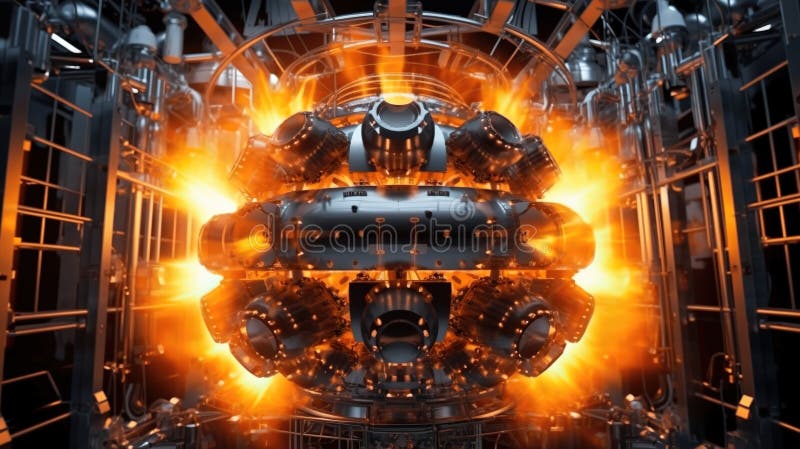 Futuristic Engine with Fiery Energy Explosion in Technology Setting ...