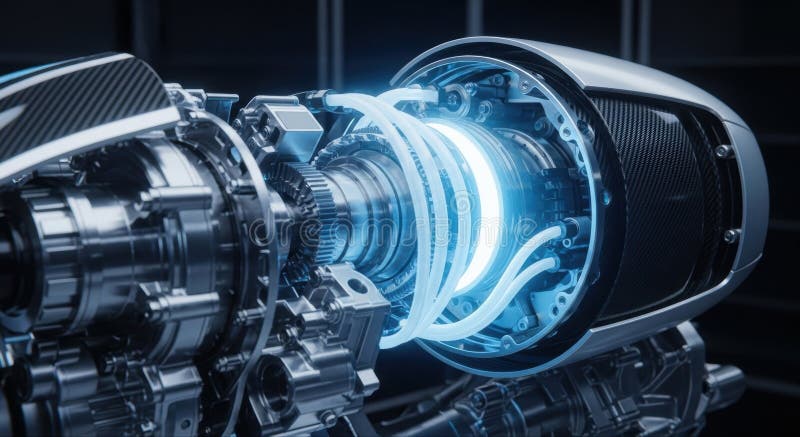 Futuristic Engine with Glowing Blue Light and Advanced Mechanical ...