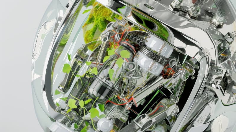 Futuristic Engine with Greenery in Eco Concept Design Stock Photo ...