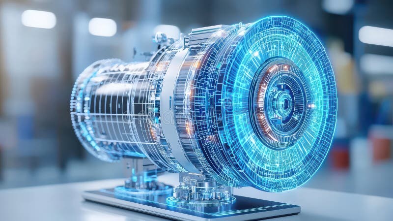 Futuristic Engine Hologram, 3D Tech, AI Stock Illustration ...