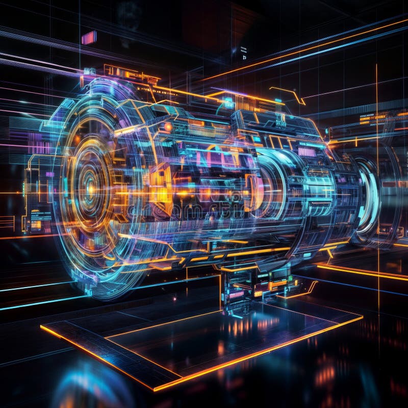 Futuristic Engine Holographic View, Generative Ai Stock Illustration ...