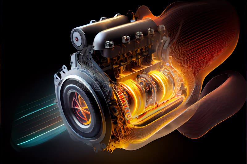 Futuristic Engine Motor with Neon Glow Stock Illustration ...