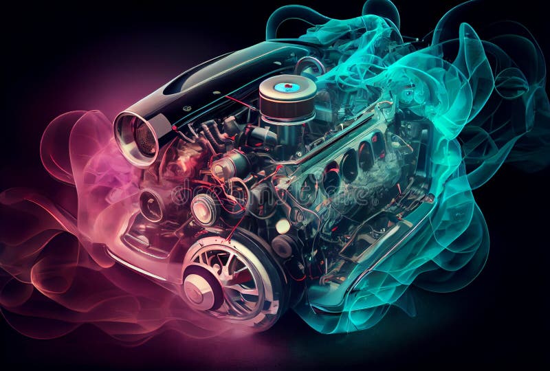 Futuristic Engine Motor with Neon Glow Stock Illustration ...