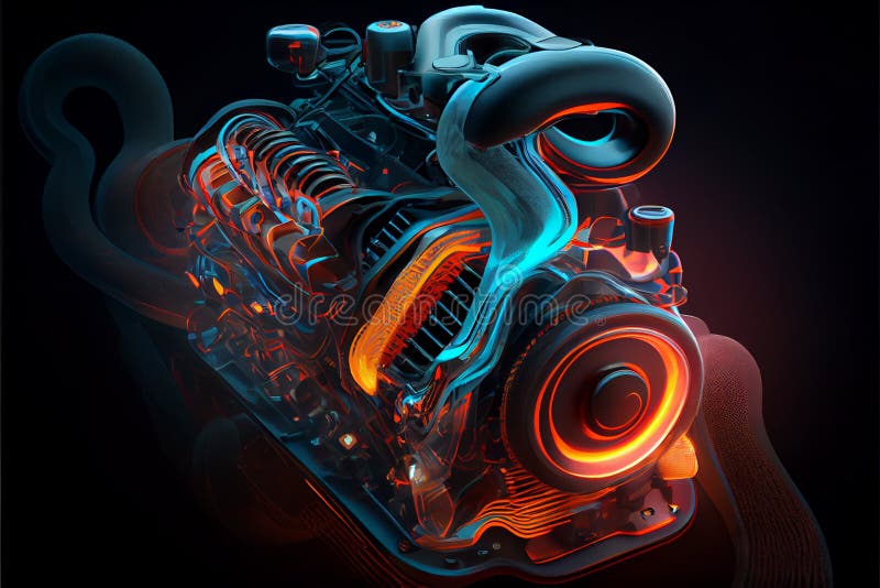 Futuristic Engine Motor with Neon Glow Stock Illustration ...