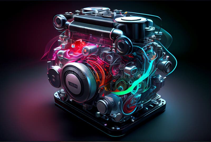 Futuristic Engine Motor with Neon Glow Stock Illustration ...