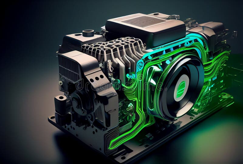 Futuristic Engine Motor with Neon Glow Stock Illustration ...