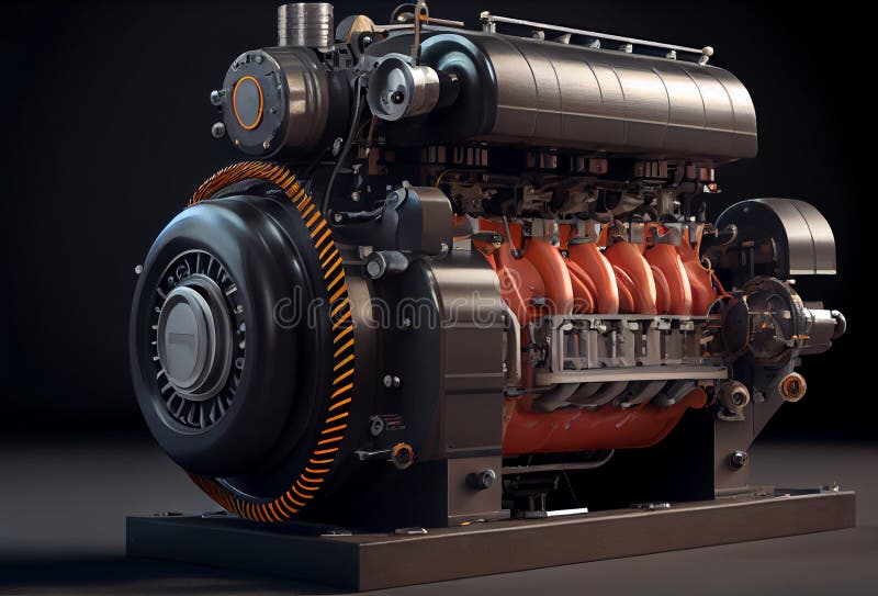 Futuristic Engine Motor with Neon Glow Stock Illustration ...