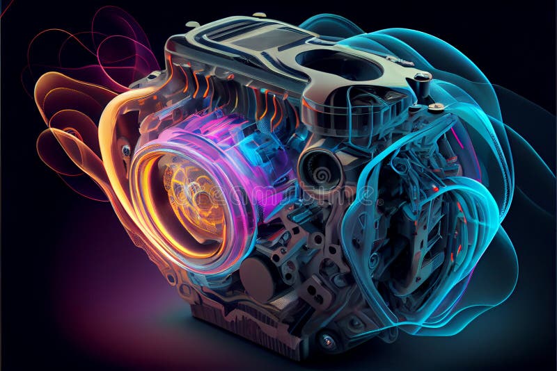 Futuristic Engine Motor with Neon Glow Stock Illustration ...