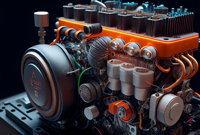 Futuristic Engine Motor with Neon Glow Stock Illustration ...