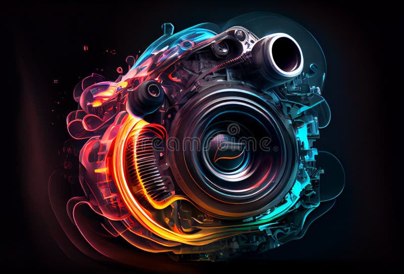 Futuristic Engine Motor with Neon Glow Stock Illustration ...